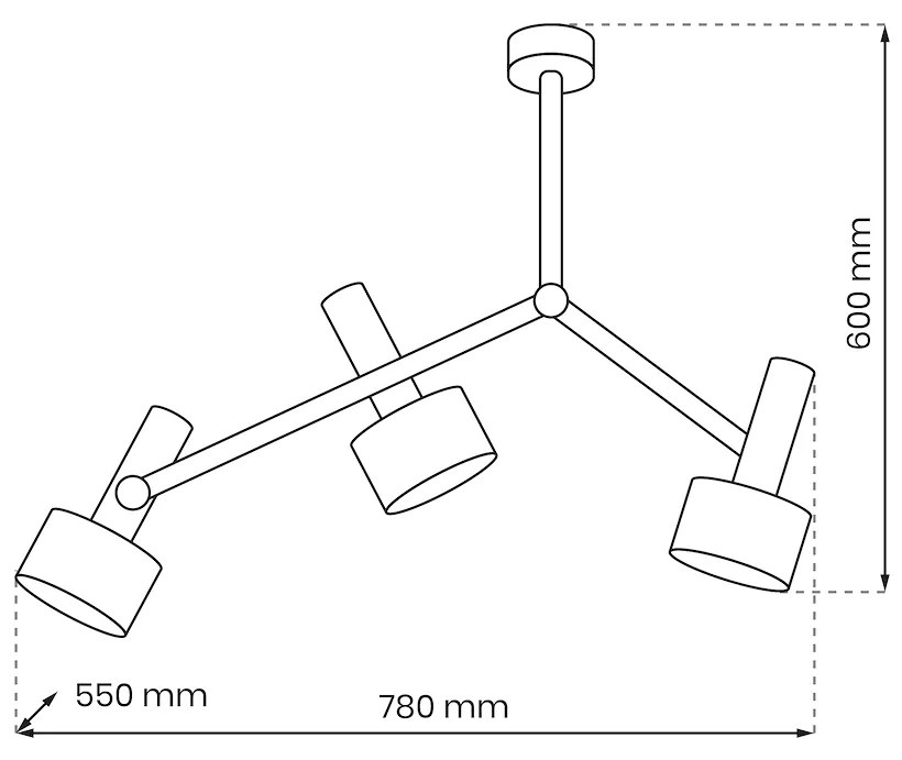 Stropní svítidlo Linterna, 3x černé kovové stínítko, b
