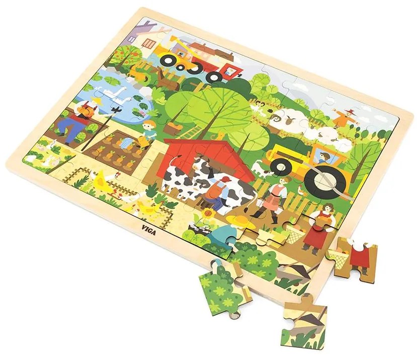 Dětské dřevěné puzzle Viga Farma 48 dílků