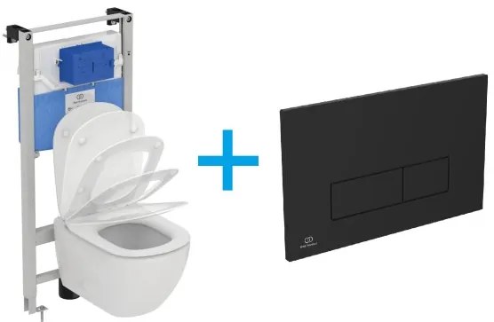 Ideal Standard Tesi WC Set - Závěsné WC AQUABLADE s instalačním systémem ProSys, ovládací tlačítko černé, sedátko se SoftClose