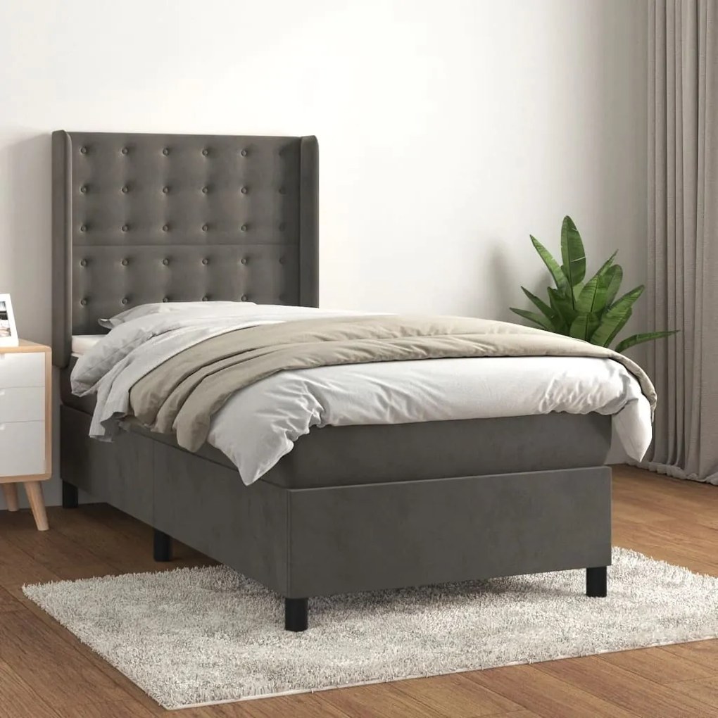 Box spring postel s matrací tmavě šedá 90x200 cm samet 3132898