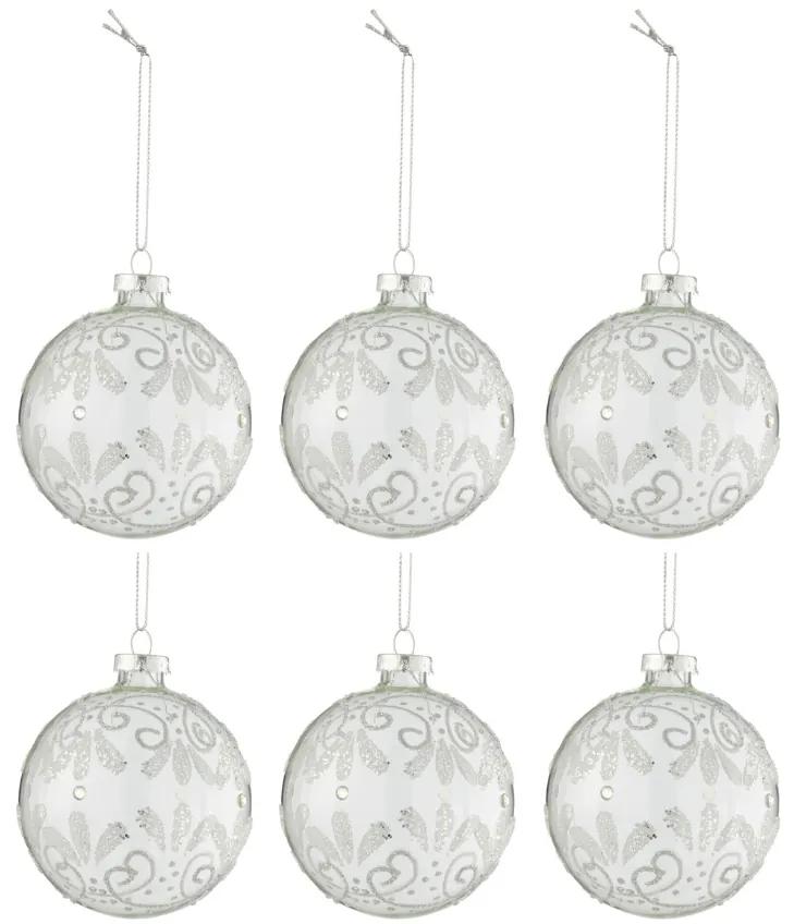 OnaDnes -20% Set šesti stříbrných skleněných vánočních ozdob J-Line Ween 10,5 cm