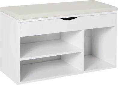 HOMCOM botník, úsporný botník s skládací, polstrovanou sedací plochou pro vstupní prostor, dřevo, 80x30x47 cm, bílá