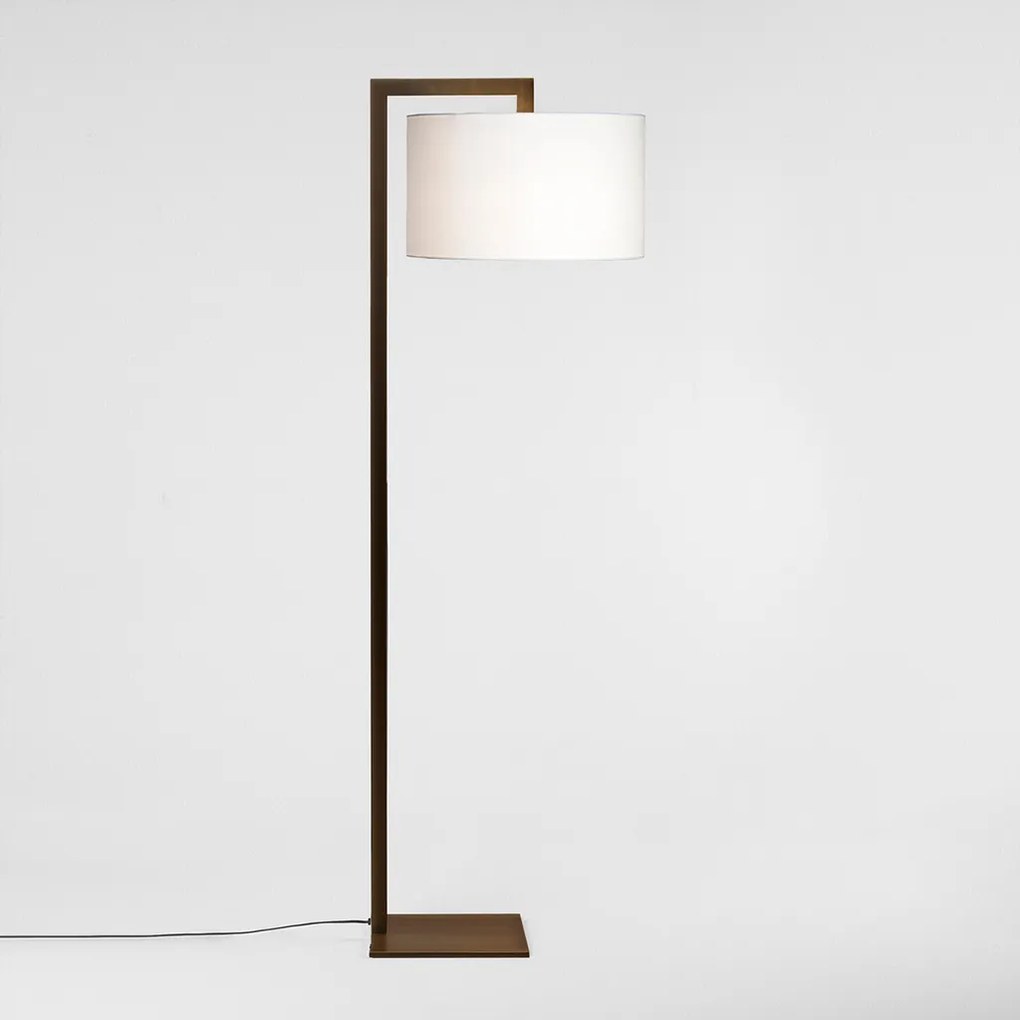 Stojací lampa s hranatou nohou a kulatým stínítkem Ravello Floor Noha: Bronzová, Stínítko: Bílé