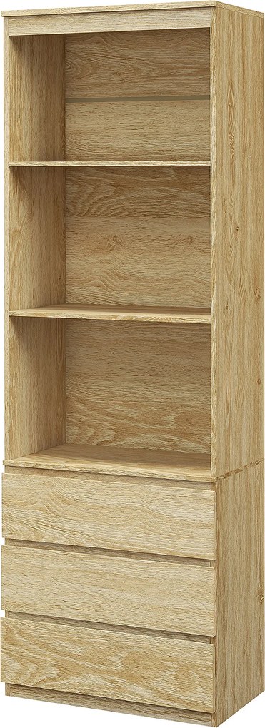 HOMCOM Vysoká knihovna o výšce 180 cm se 3 policemi a 3 zásuvkami v přírodním dřevě 60 x 35 x 180 cm