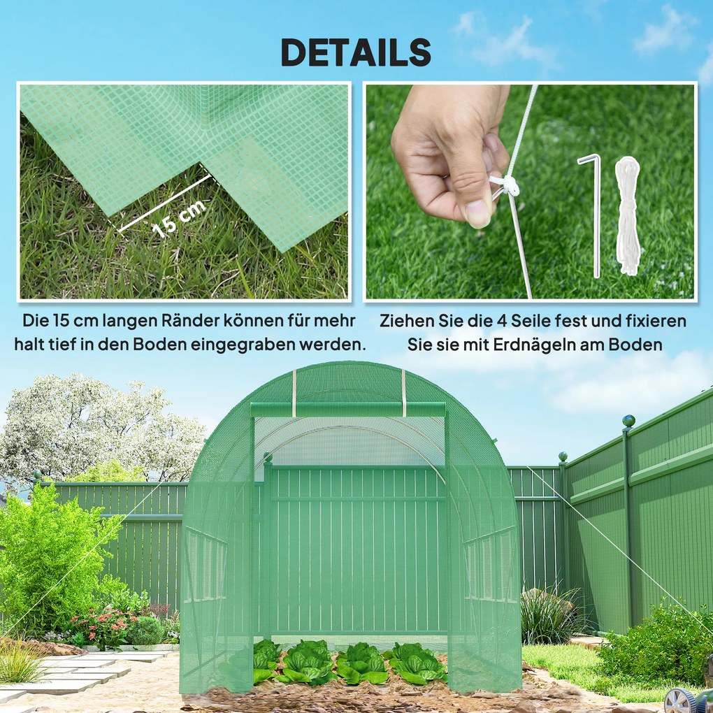Outsunny Fóliový skleník Skleník na rajčata Fóliový tunelový skleník s oknem Zelený 350 x 200 x 200 cm | Aosom