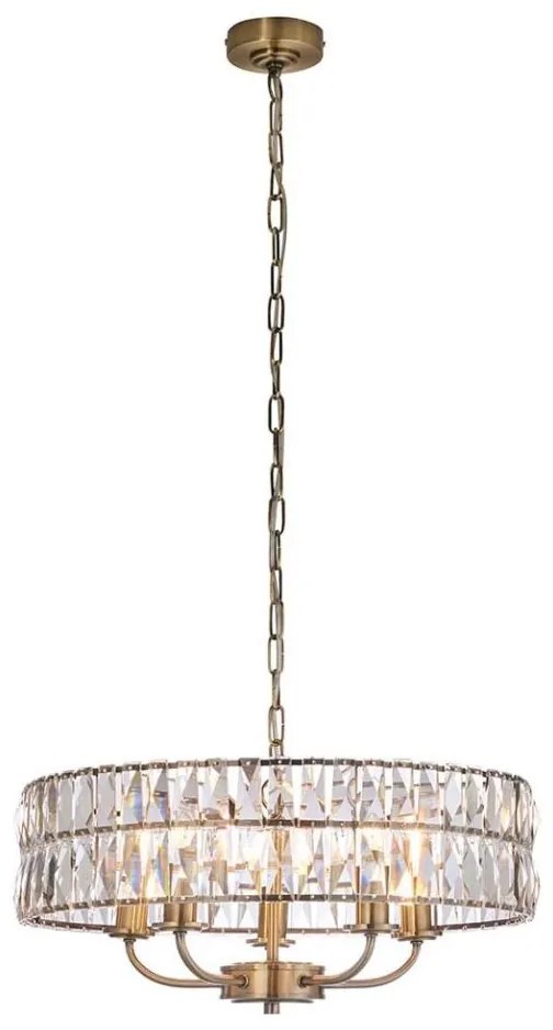 Endon 106244 - Lustr na řetězu CLIFTON 5xE14/6W/230V pr. 50,5 cm mosaz/čirá