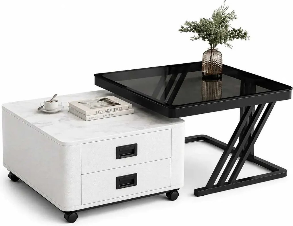 LuxuryForm DESIGN Konferenční stolek BOLT 70 × 70 / 60 × 60 cm – bílý / černý (set 2 ks)