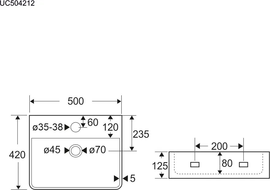 Mereo Mereo, Umyvadlo na desku i zavěšení s přepadem, 500x420x125 mm, keramické - pro zaslání balíkem, UC504212P