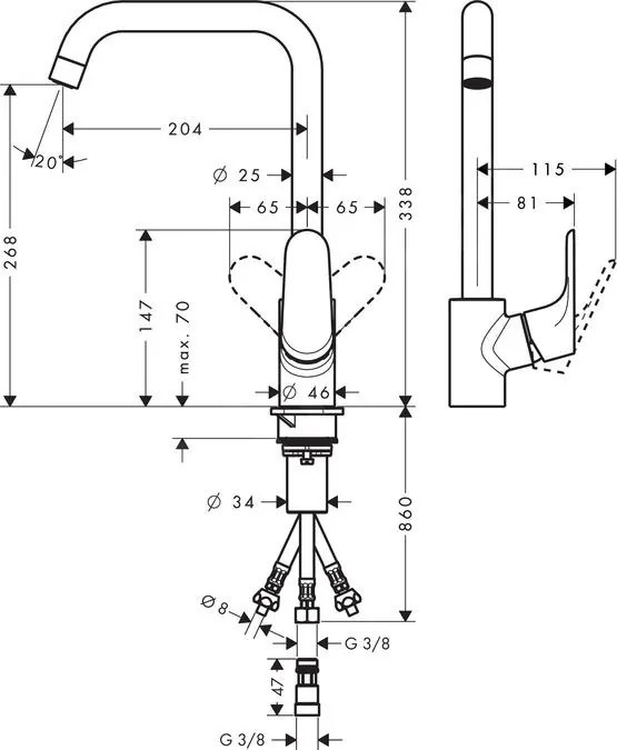 Hansgrohe Focus M41, dřezová baterie, chromová, 31822000