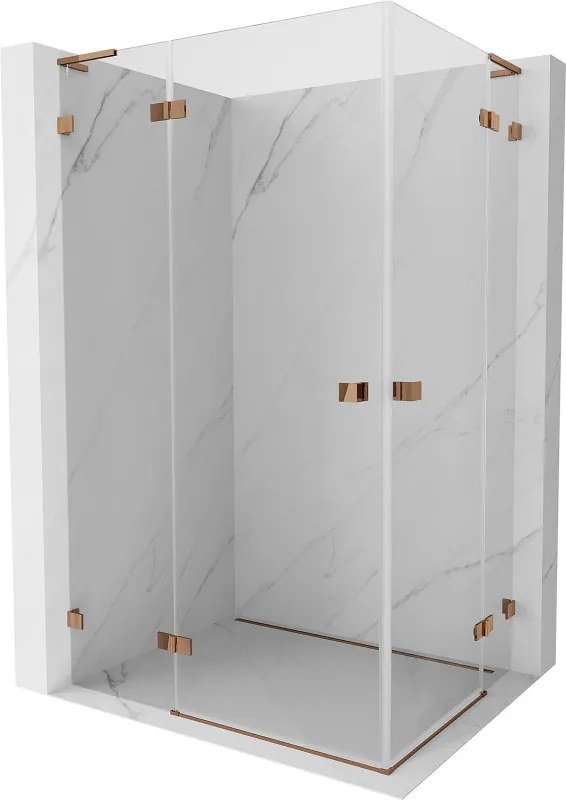 Mexen Lunar, L Duo výklopný sprchový kout 120 x 100 cm, 8mm čiré sklo, profil růžové zlato, 834L-120L-100P-60-00