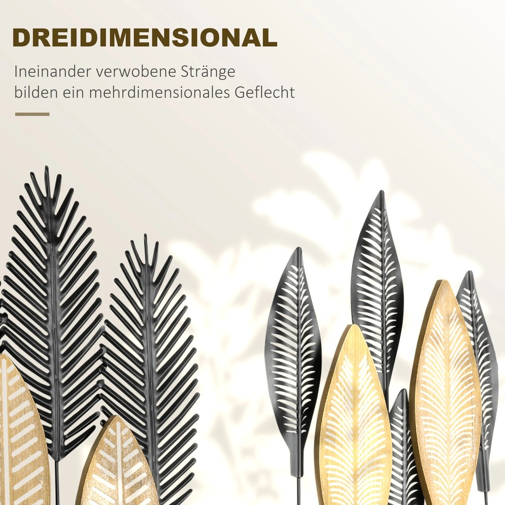 HOMCOM 3D nástěnné malby kovové 2-set listy nástěnné dekorace moderní pro obývací pokoj umění černá a příroda 40x46cm