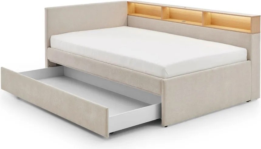 Béžová rohová dětská postel s úložným prostorem bez roštu 90x200 cm Uno – Meise Möbel