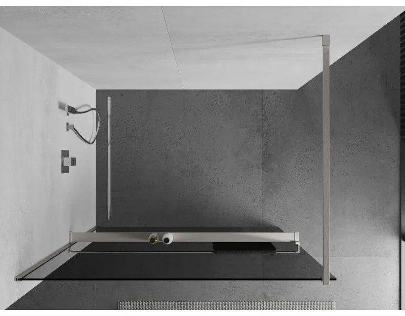 Mexen Kioto+, sprchová zástěna Walk-In s poličkou a věšákem 80 x 200 cm, 8mm šedé sklo, broušená ocel profil, 800-080-121-97-40