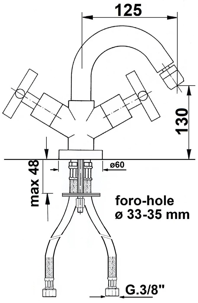 Reitano Rubinetteria, AXIA stojánková bidetová baterie bez výpusti, chrom, 518/S