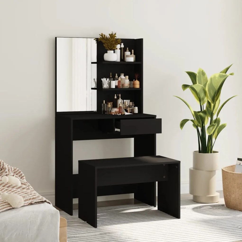 Set toaletního stolku černý 74,5 x 40 x 141 cm 3114140