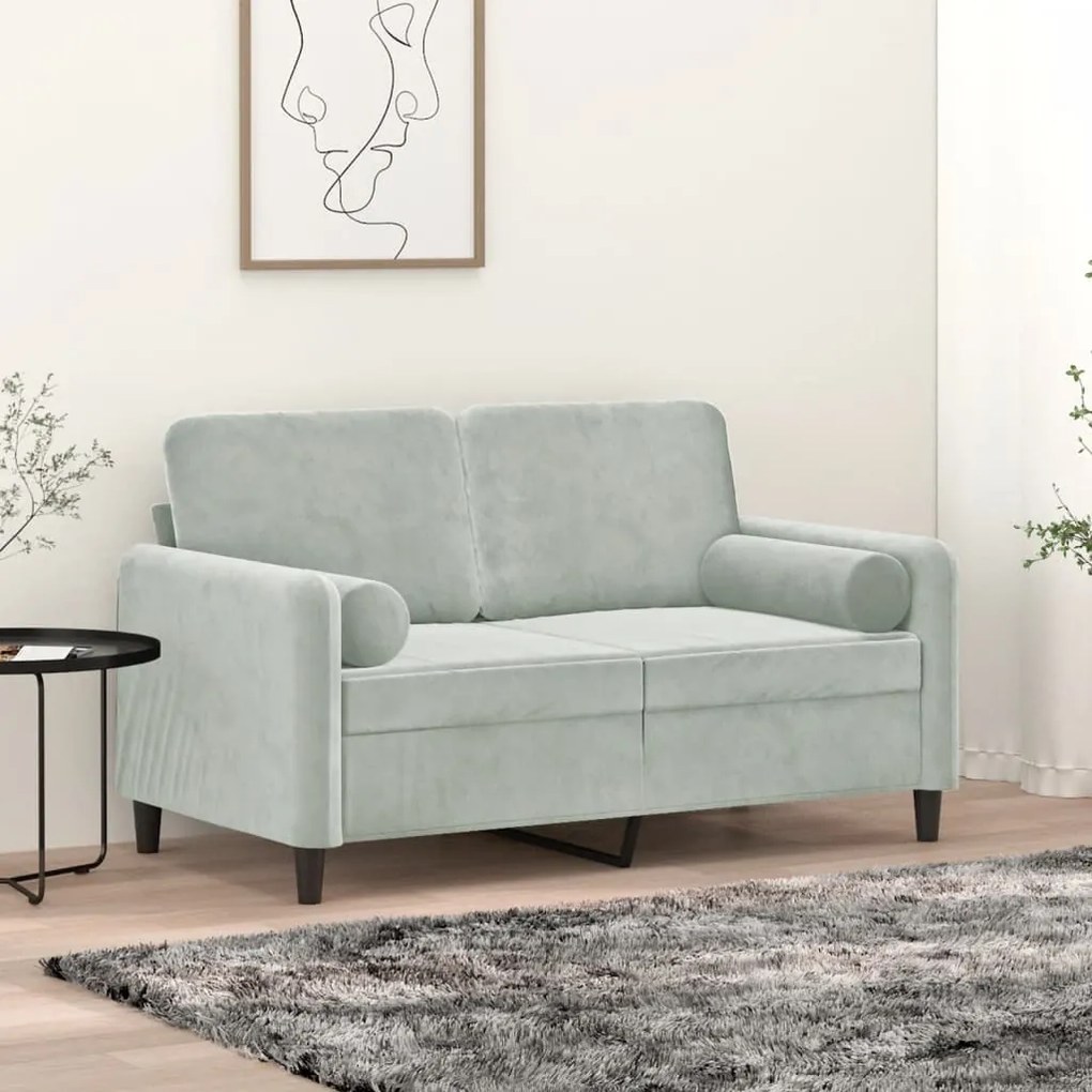 2místná pohovka s polštáři světle šedá 120 cm samet 3200871