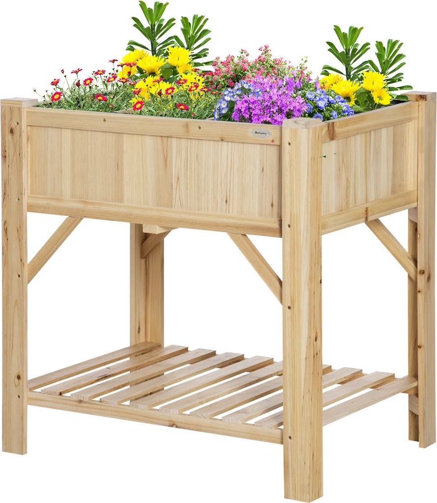 Outsunny Dřevěný Městský Zeleninový Zahradní Stolek 78,5x58x81 cm s 6 Přihrádkami a Spodní Policí pro Rostliny a Květy na Zahradě, Terase, Venku | Aos