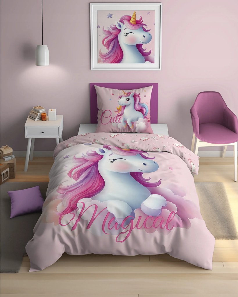 TOP Svítící bavlněné povlečení 140x200+70x80 Princess Unicorn