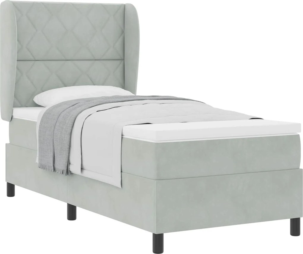 Postel s boxspringem s čelo Světle šedá 200 x 100 cm samet 3340970
