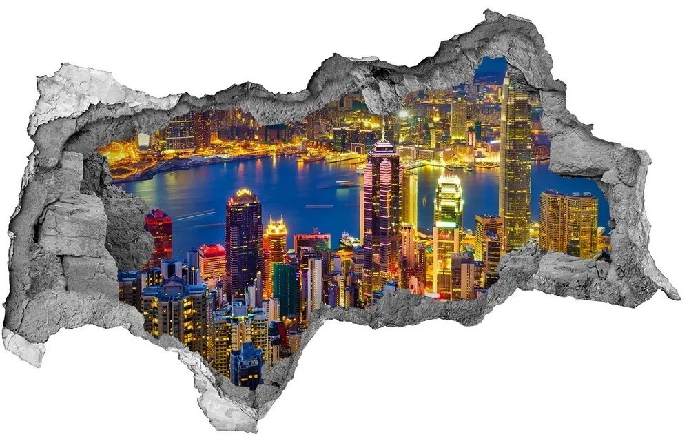 Wallmuralia Fototapeta díra na zeď 3D Hongkong noc 95x73 cm