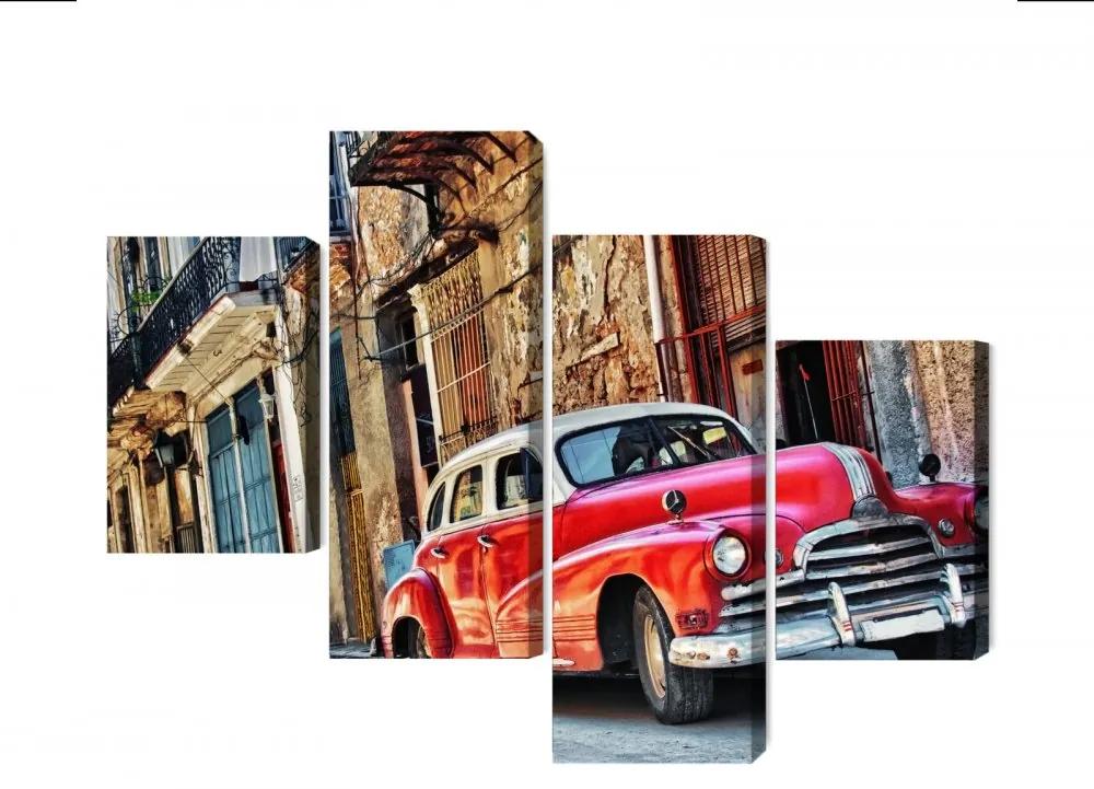 Vícedílný obraz Staré Americké Auto A Havanské Budovy Nedostatek Nedostatek Přírodní plátno 80x50