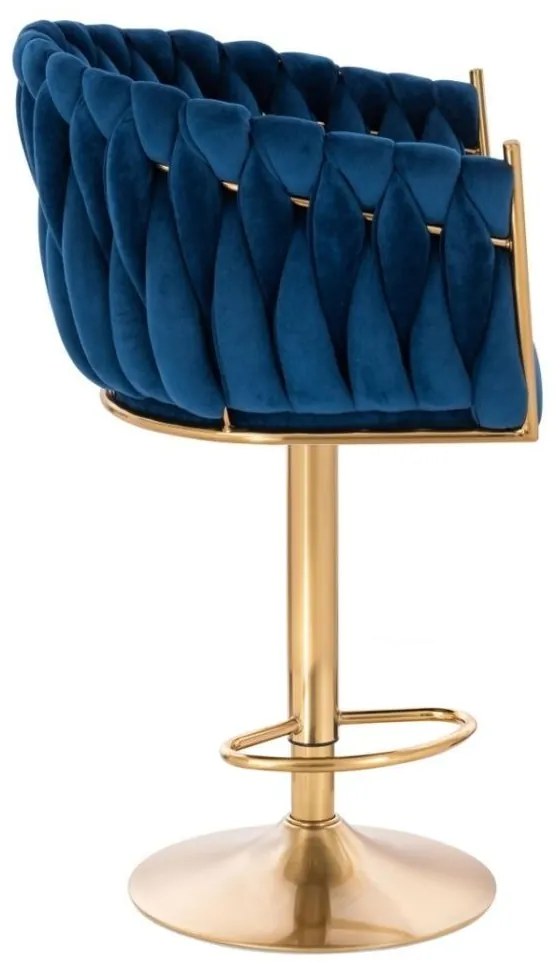 LuxuryForm DESIGN Barová židle NORDEN VELUR na zlaté kulaté podstavě - modrá