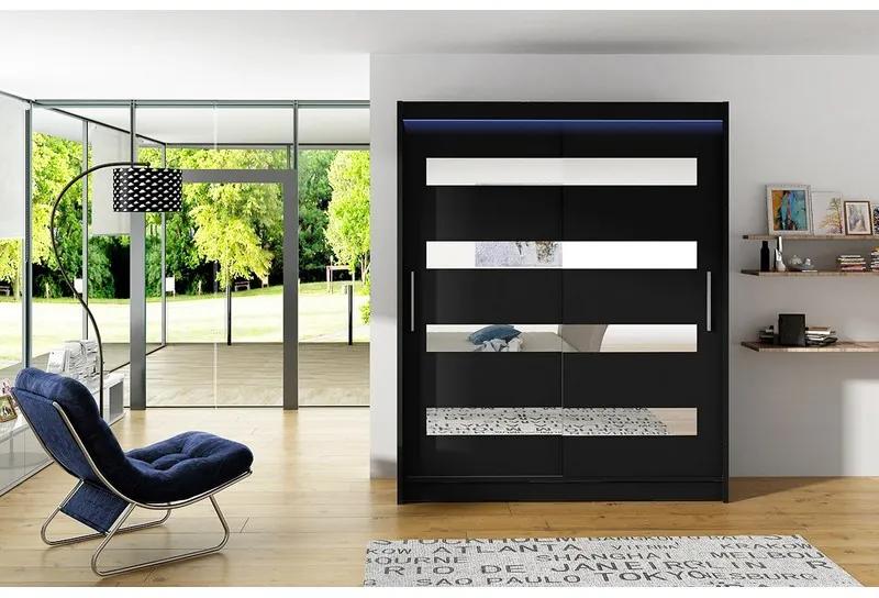 Šatní skříň Presto XIII, Barva: bílá + černá + zrcadlo, Osvětlení: osvětlení LED RGB - barevné