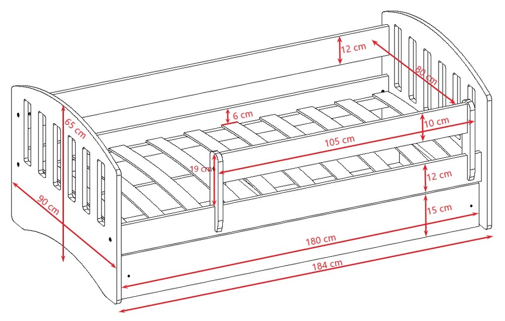 BabyBeds Dětská postel CLASSIC 1 s úložným prostorem Velikost postele: 180x80 cm, Barva postele: Bílá