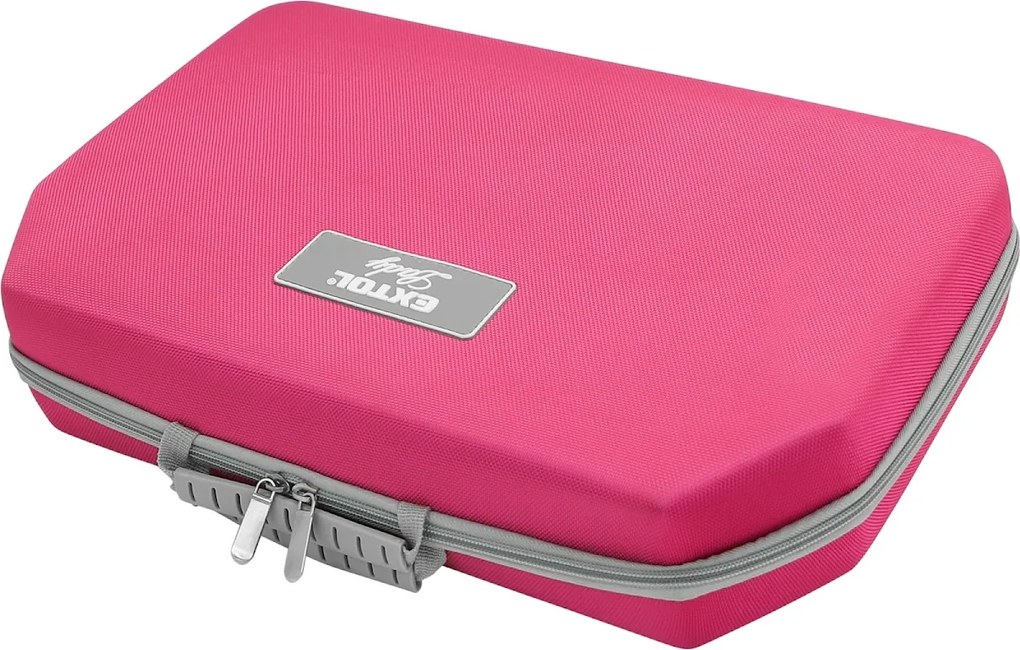 Vrtací šroubovák aku s příklepem, růžový, 12 V Li - ion, 2000 mAh, v kufru s nářadím, sada 27 ks EXTOL LADY 402403