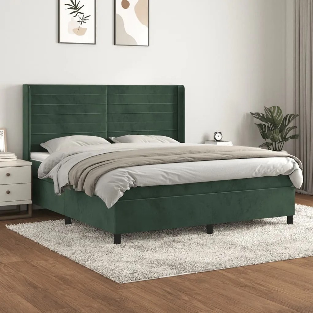 Box spring postel s matrací tmavě zelená 180x200 cm samet 3132756