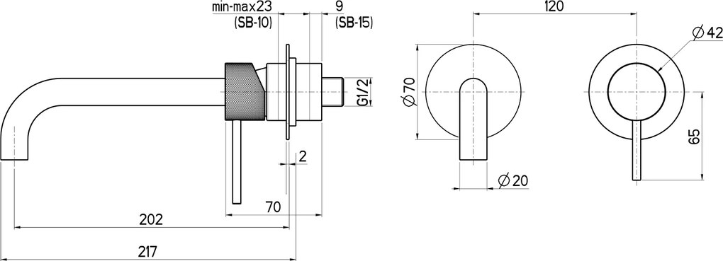 Sapho Sapho, ULTRASAN 2-prvková podomítková umyvadlová baterie, hubice 20cm, černá mat/chrom, UT018VBC