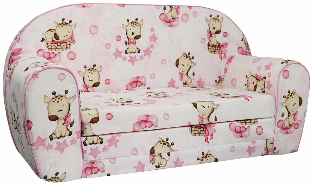Dětská rozkládací MINI pohovka Žirafa - růžová