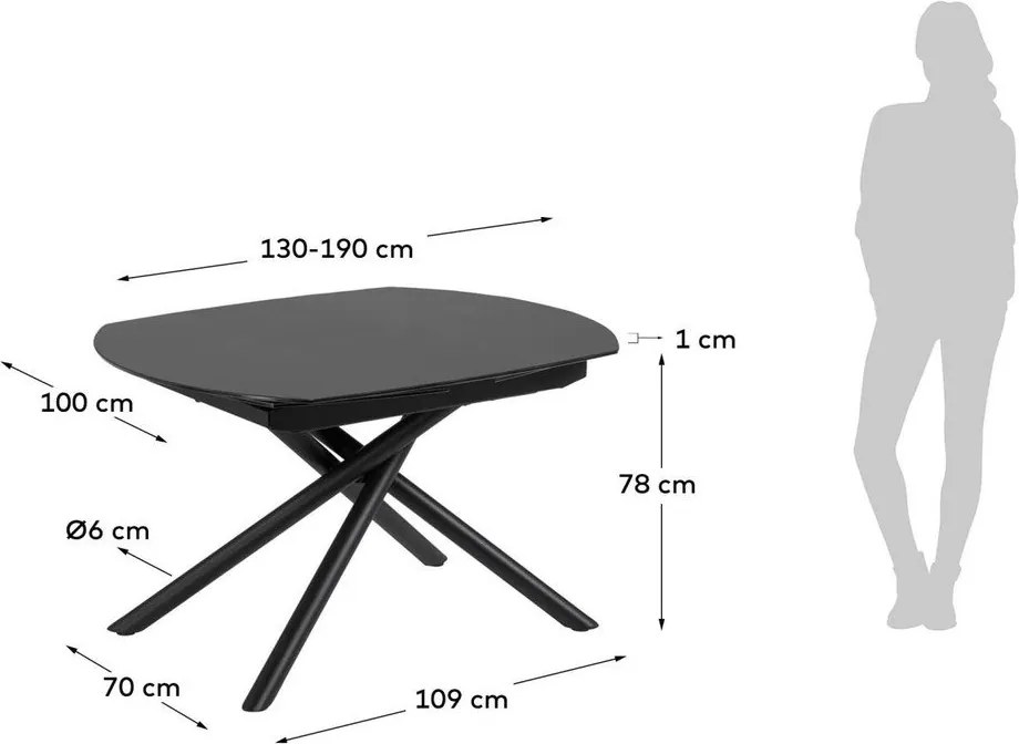 Rozkládací jídelní stůl s přídavnou deskou s keramickou deskou 100x130 cm Yodalia – Kave Home