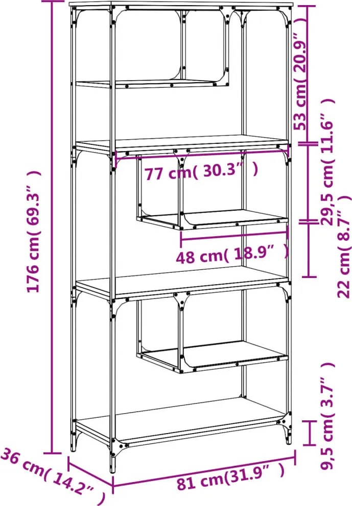 vidaXL Knihovna 81 x 36 x 176 cm kompozitní dřevo [836225] Barva: hnědý dub