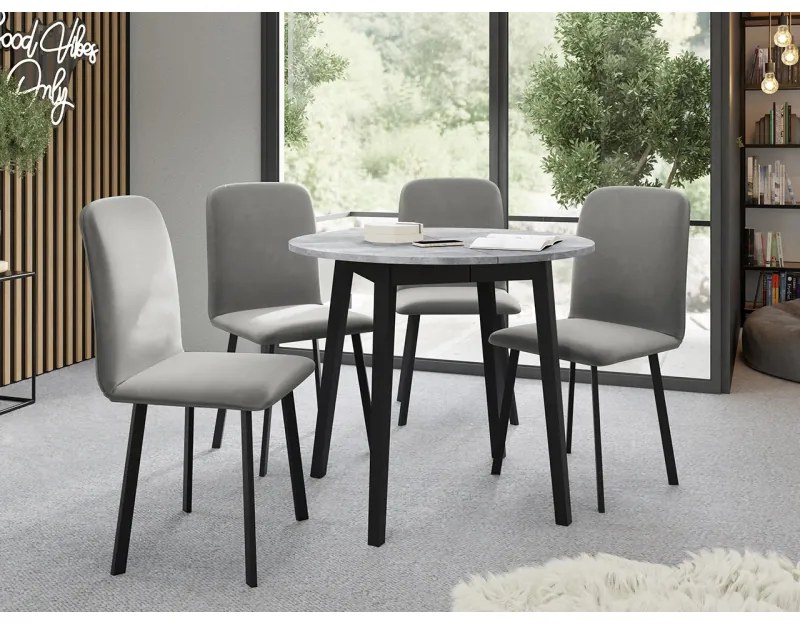 Rozkládací stůl Kirtore S 90 se 4 židlemi Lekoz, Barva dřeva: bíla + černá, Potah: Amor Velvet 4318