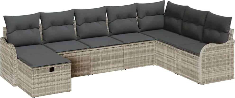 Set pohovek 8 ks 8-Počet míst Světle šedá polyratan 3359031
