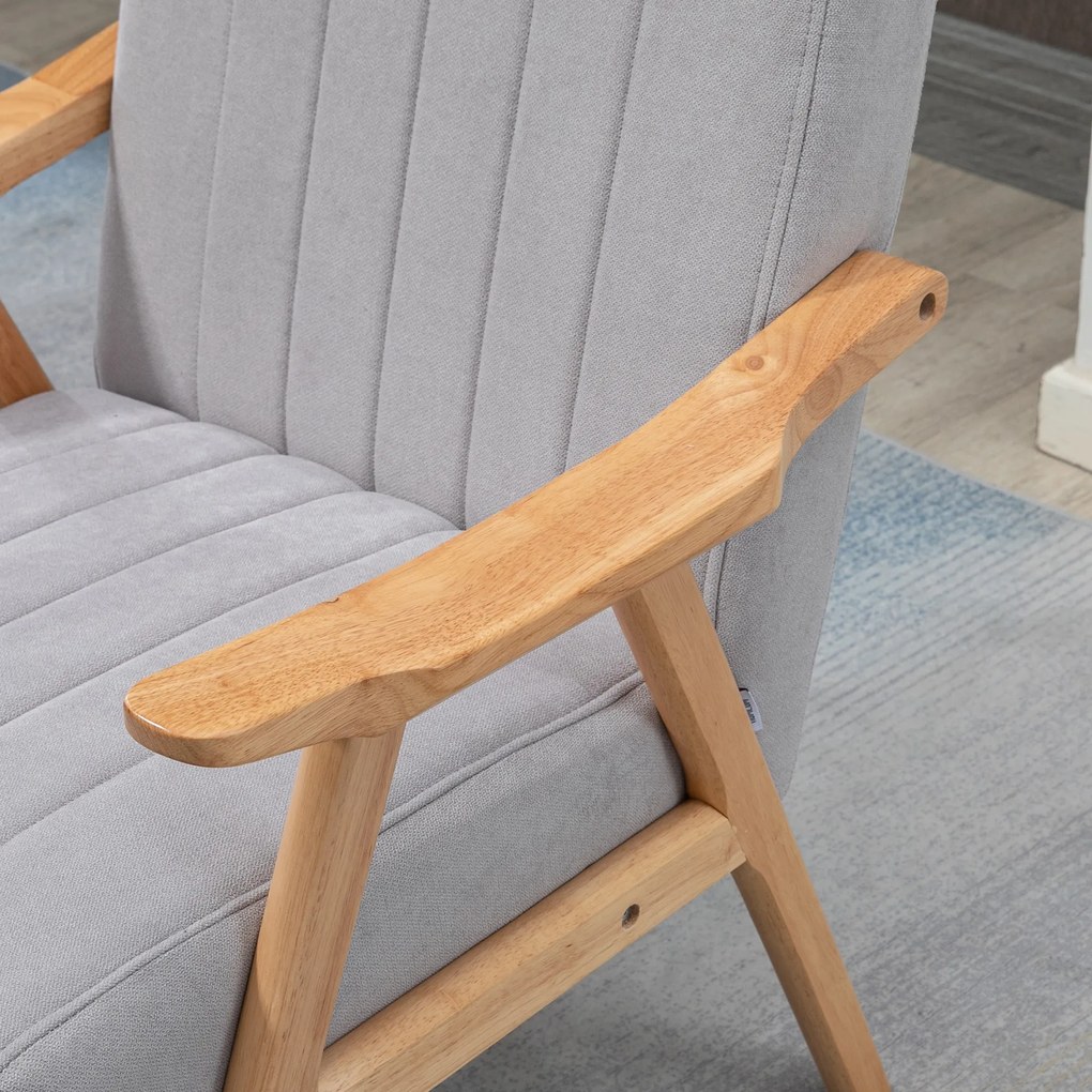 Křeslo HOMCOM Čalouněné křeslo s područkami Křeslo do obývacího pokoje Relaxační křeslo Scandi design Nohy z gumového dřeva Světle šedá barva do obýv…