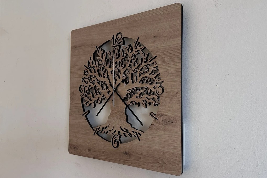 Li-Go "Olivovník v kruhu" Světelné hodiny s baterií, 42x42 cm  včetně dálkového ovládání provedení povrchu: černá s patinou