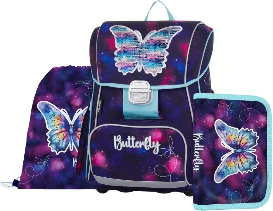 Oxybag PREMIUM - školní set Motýl 3 ks: aktovka, penál, sáček