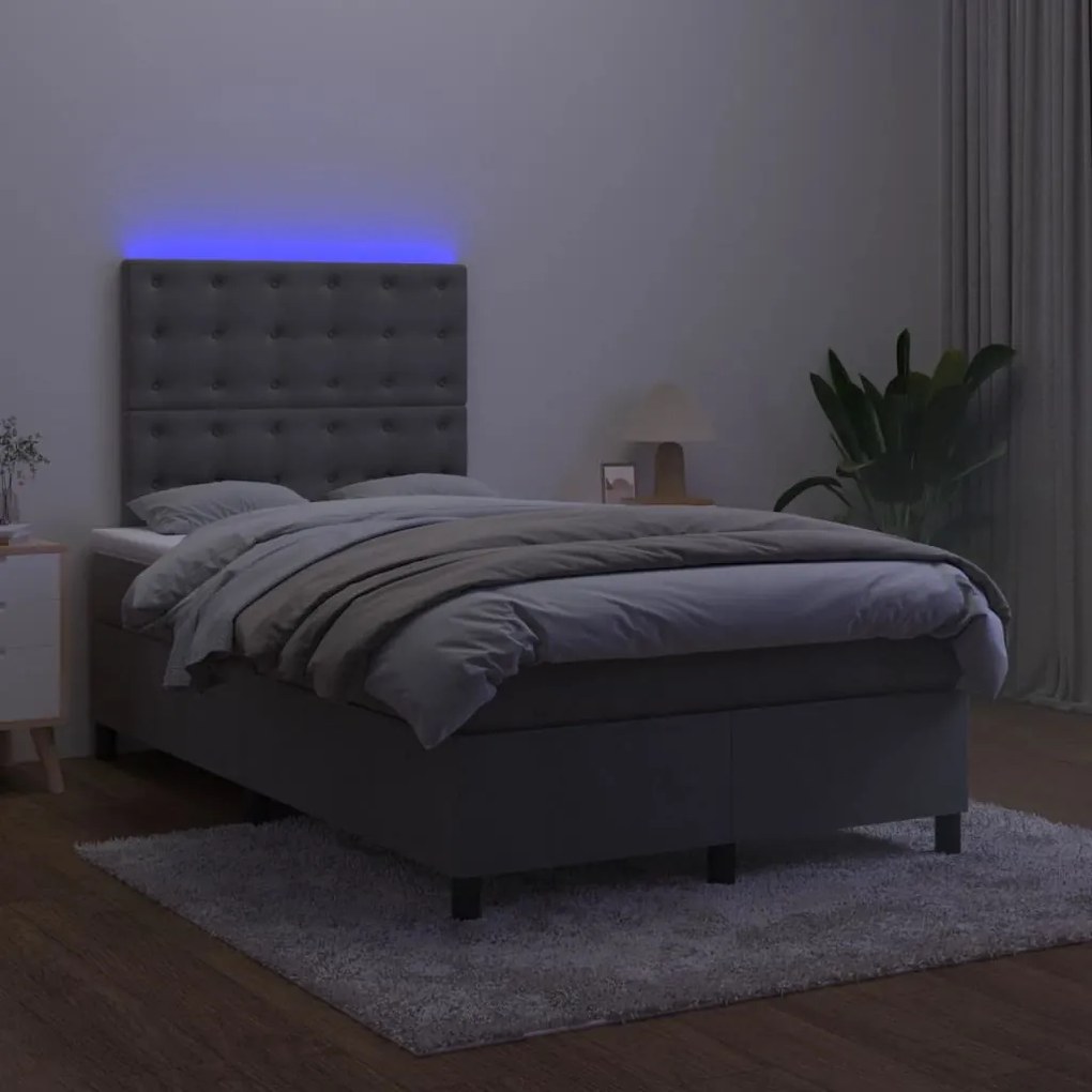 Box spring postel s matrací a LED tmavě šedá 120 x 190 cm samet 3270336