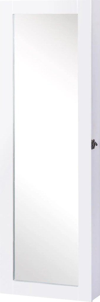 HOMCOM Nástěnný Organizador Šperkovnice s Zrcadlem a Háčky na Náušnice do Ložnice nebo Obývacího Pokoj 37x9,5x112 cm Bílá | Aosom