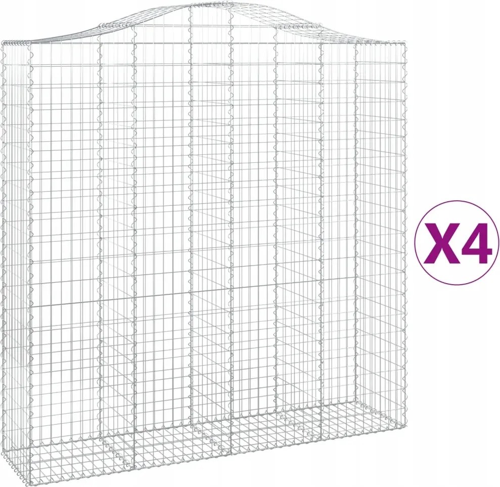 vidaXL Gabionové koše, 4 ks, 200x50x200/220 cm, galvanizované železo