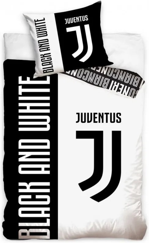 Carbotex · Bavlněné fotbalové ložní povlečení Juventus FC - Black and White - Bianco E Neri - 100% bavlna - 70 x 90 cm + 140 x 200 cm