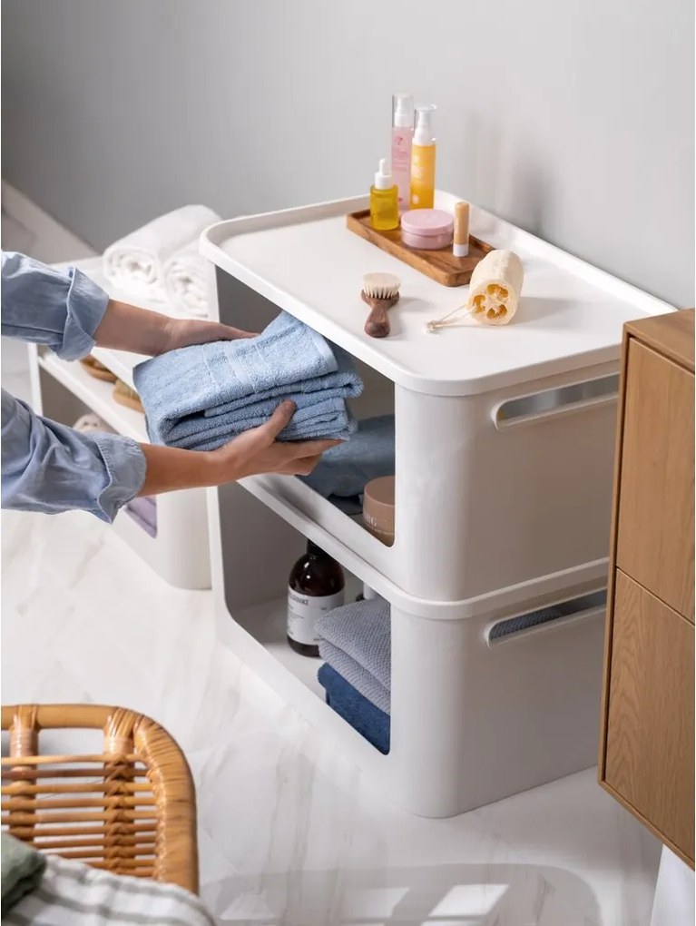 SMARTSTORE Úložný box s otevřenou přední hranou, MODULE, s víkem, bílý - 59,5 × 39,5 × 30 cm