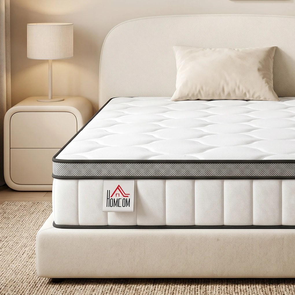 HOMCOM matrace 90 x 190 cm, výška 20 cm, 7-zónový taštičkový pružinový jádro s chladivým paměťovým pěnovým gelem