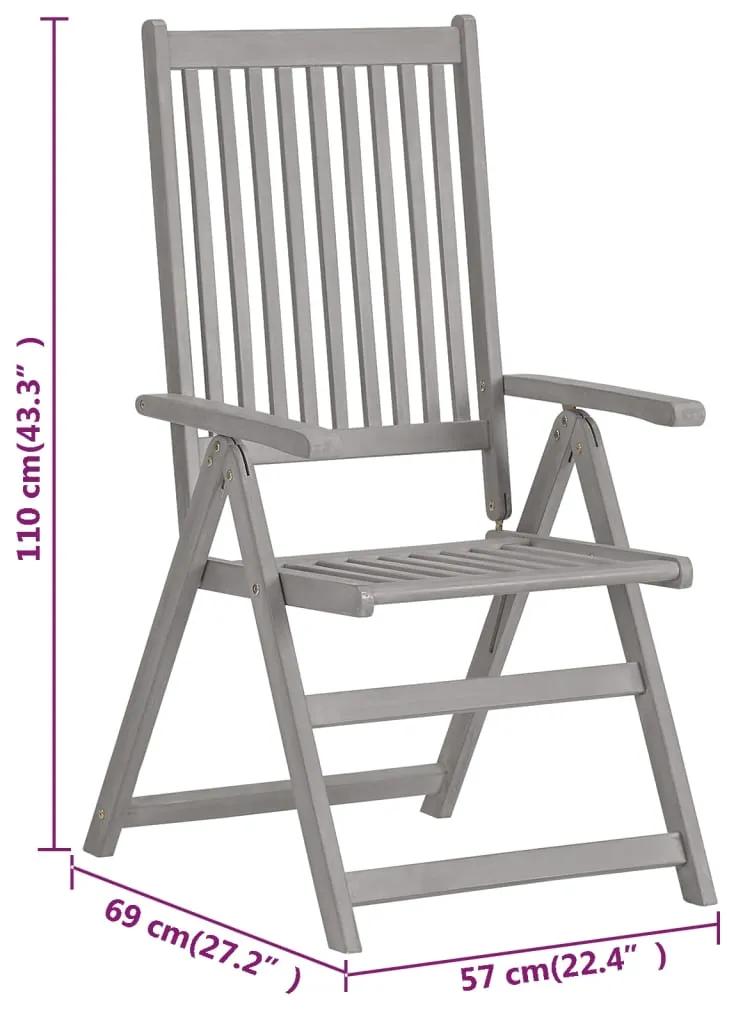 vidaXL Zahradní polohovací židle 3 ks šedé masivní akáciové dřevo