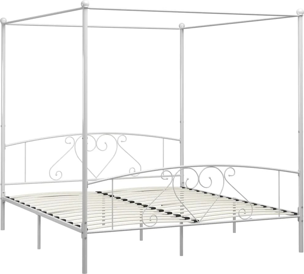 vidaXL Marketos Rám postele s nebesy bílý kovový 200 x 200 cm