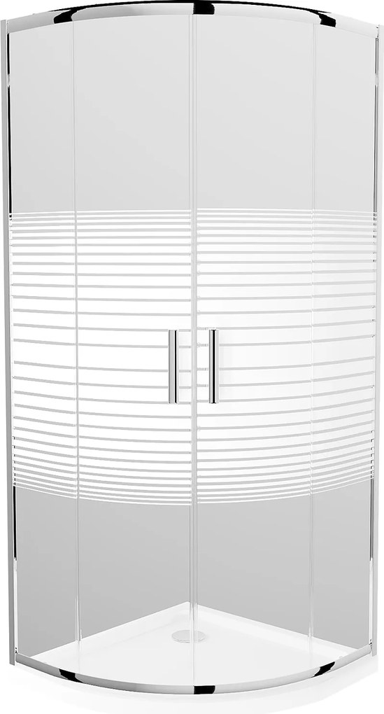 Mexen Rio, čtvrtkruhový sprchový kout s posuvnými dveřmi 70 x 70 cm, 5mm čiré/pásy sklo, chromový profil + bílá sprchová vanička, 863-070-070-01-20-4110