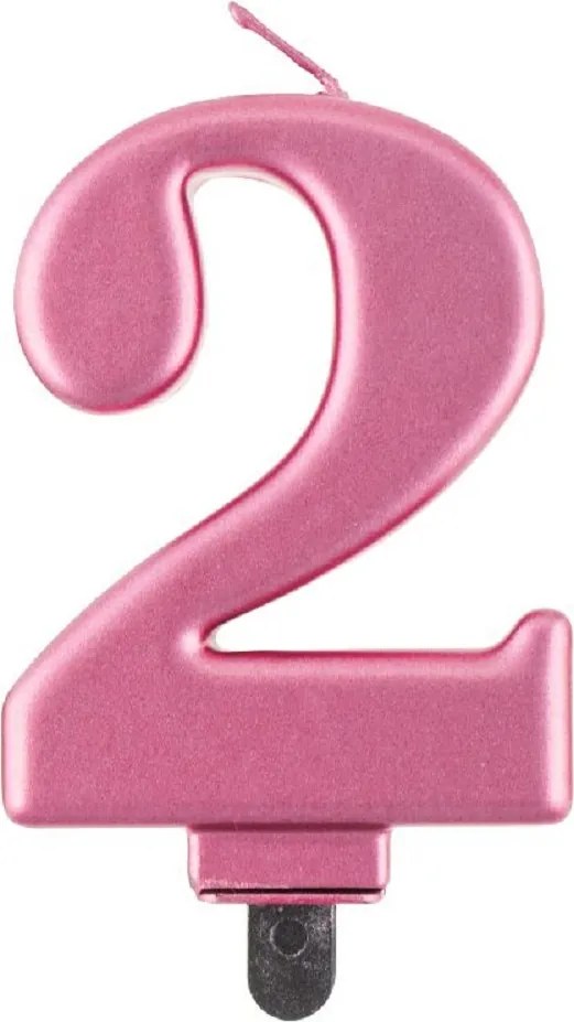 GoDan - svíčka dortová číslice 2 metalická, růžová  8 cm