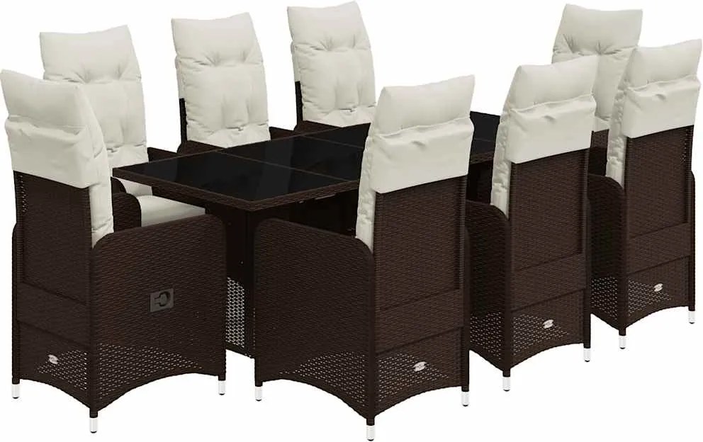 9dílný zahradní bistro set s poduškami hnědý polyratan 3277073